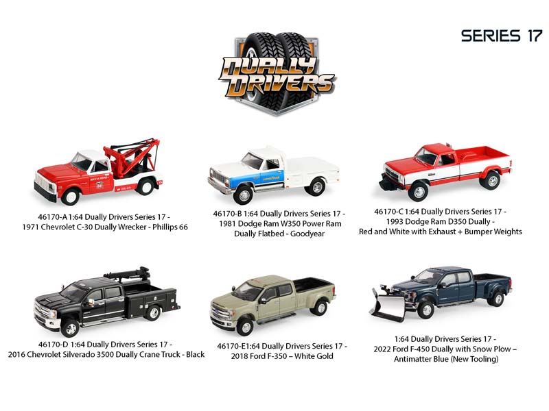 PRE-ORDER (Dually Drivers Series 17) SET OF 6 Diecast 1:64 Scale Model ...